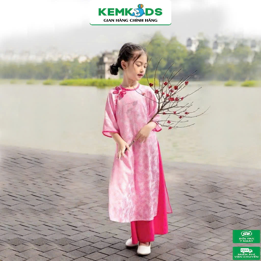 Áo Dài Kem Kids cho bé gái đính nơ vai 10-28kg CT02 | Shopee Việt Nam