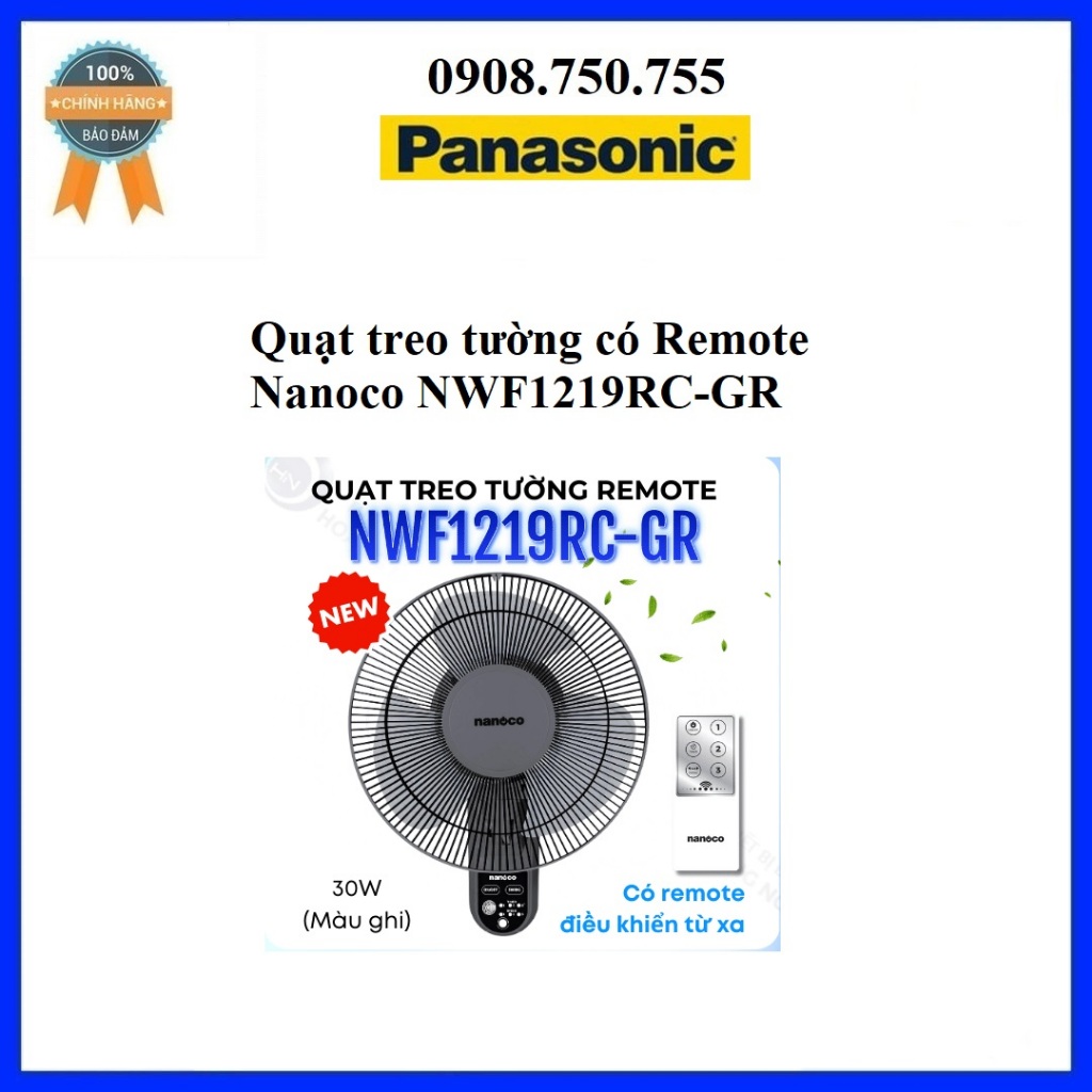 Quạt treo tường có Remote Nanoco NWF1219RC-GR | Shopee Việt Nam