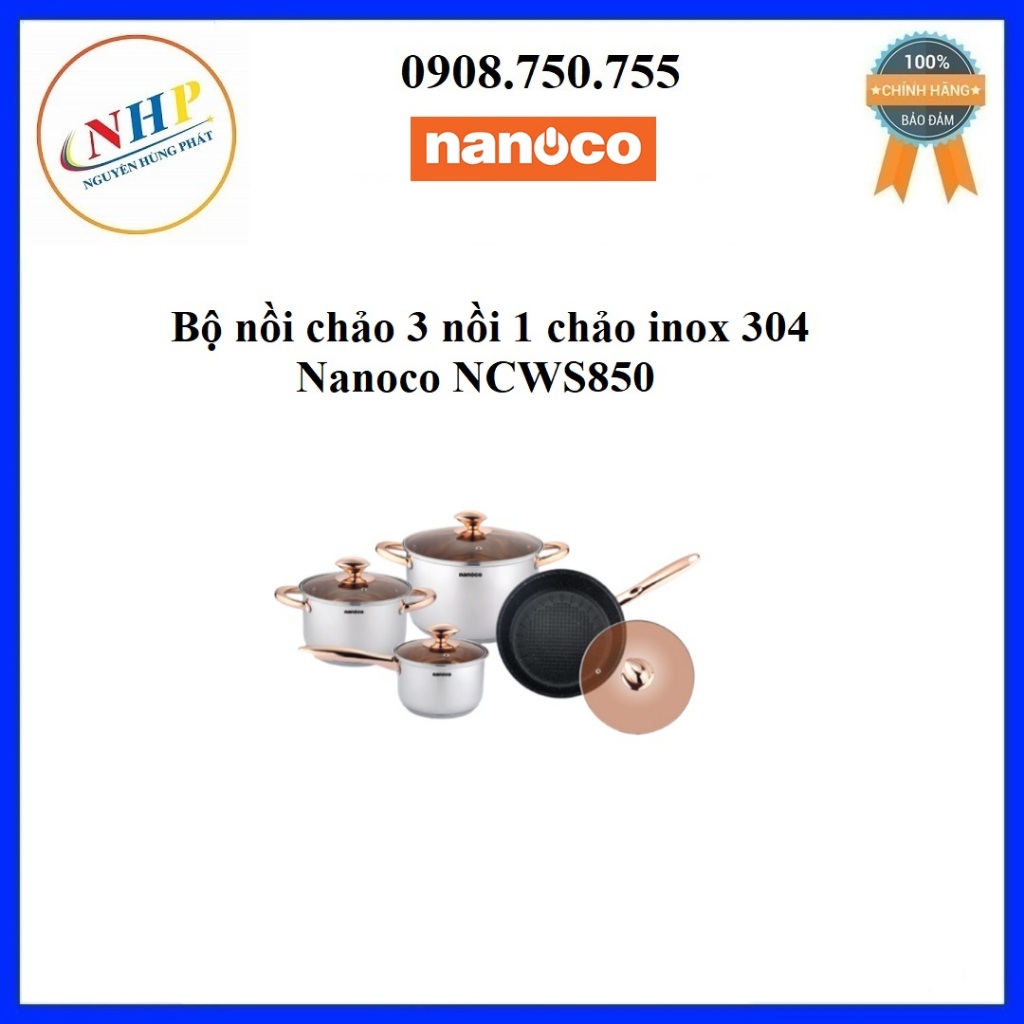 Bộ nồi chảo 3 nồi 1 chảo inox 304 Nanoco NCWS850 | Shopee Việt Nam