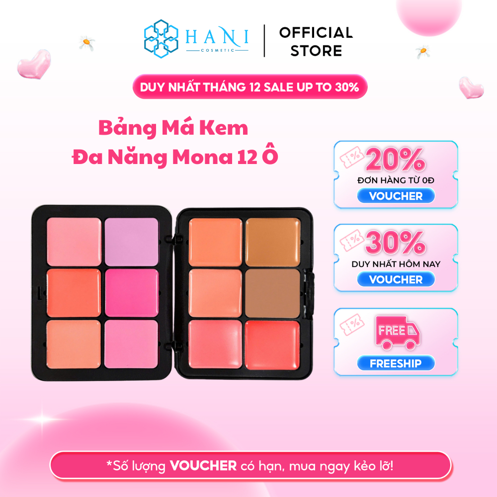 Bảng má hồng kem Mona Blush Palette, má kem 12 ô màu có khối đa năng ...