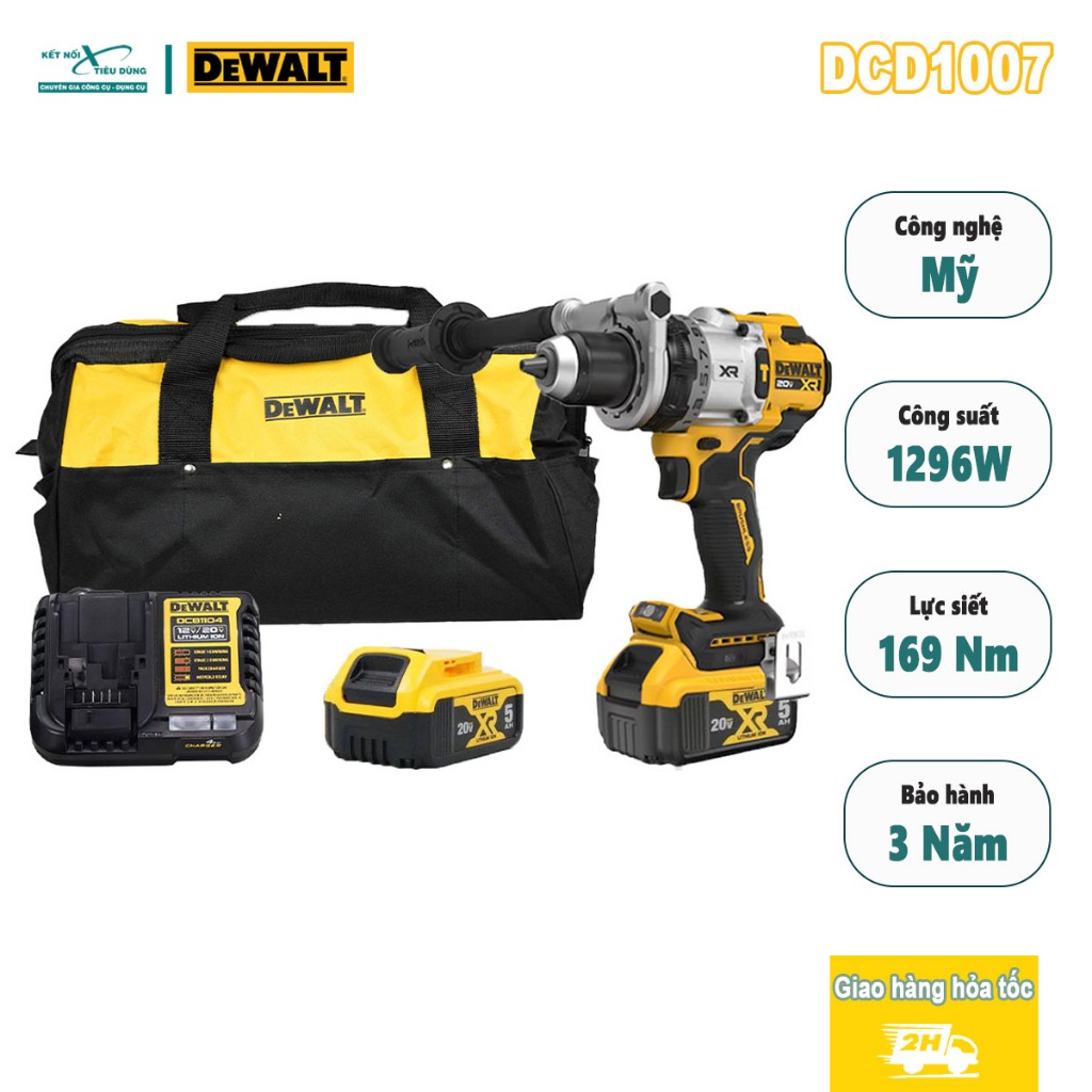 Máy Khoan Động Lực Dùng 20V Dewalt DCD1007 N, P1 & P2 (Bảo hành 3 Năm ...
