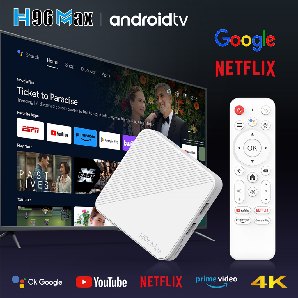 Android tv box cấu hình 16GB wifi kép android 14 kèm remote giọng nói ...