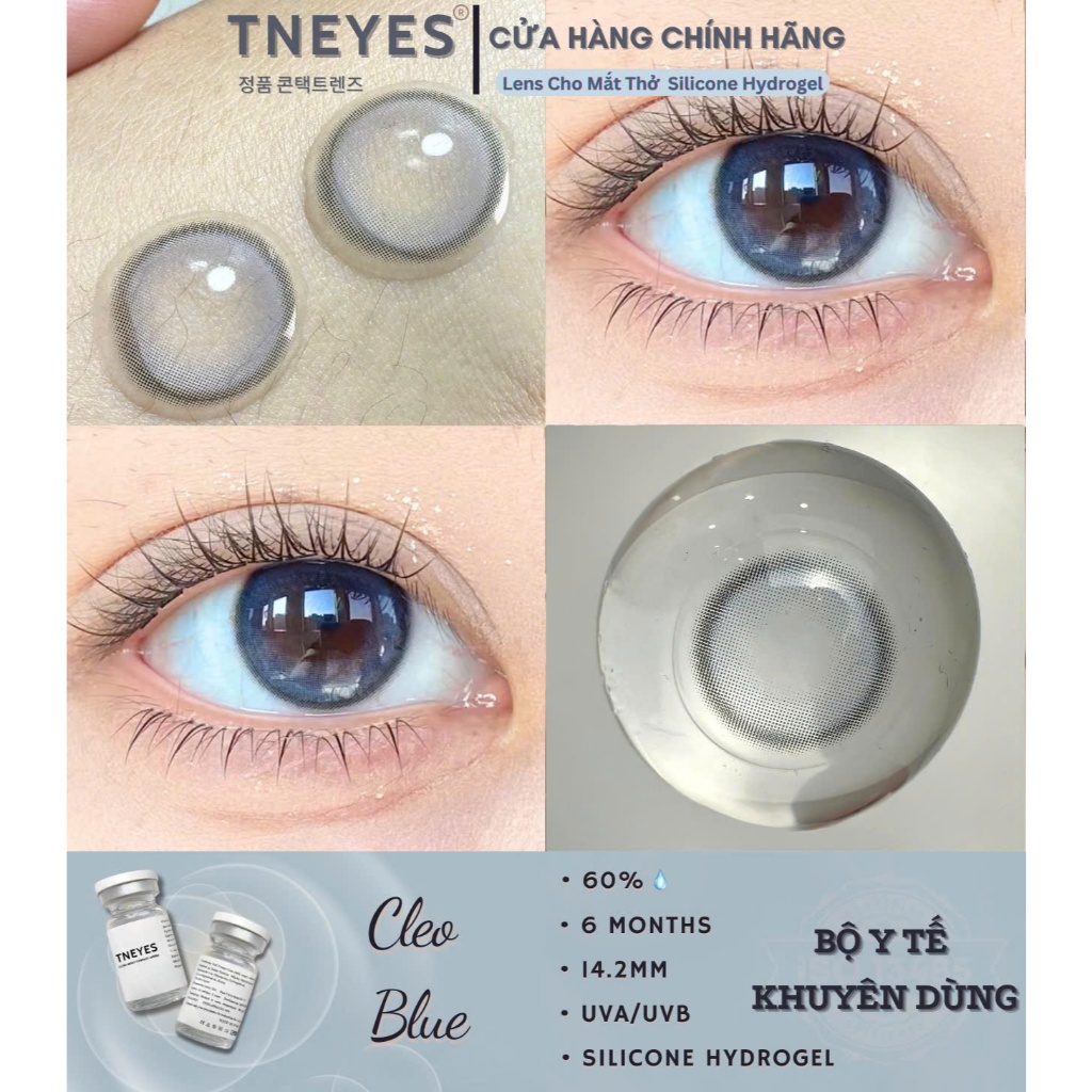[TNEYES] Kính Áp Tròng Cleo Blue Xanh Dương Viền Đen DIA 14.0mm Lens Có ...
