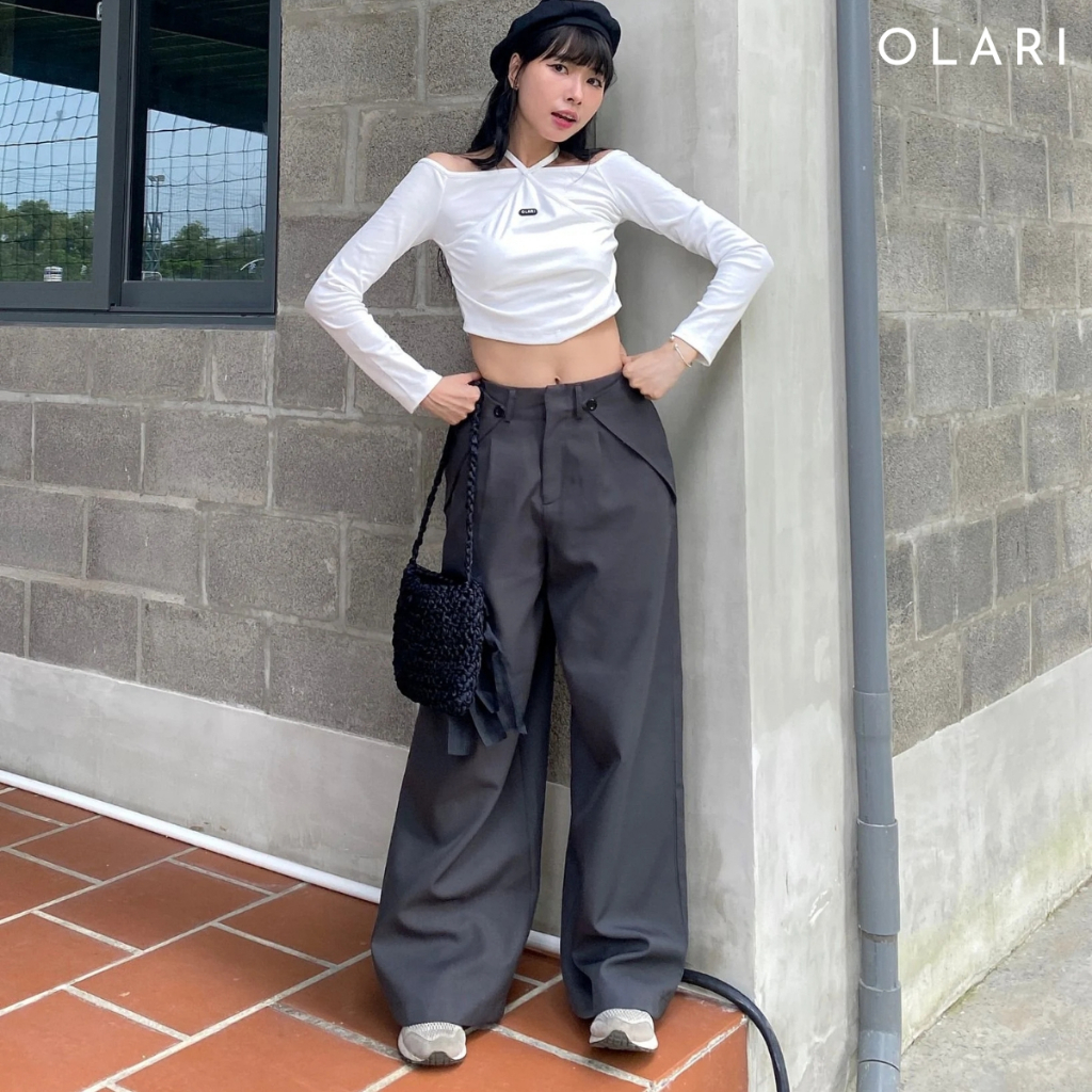 Quần Tây Dài Nữ Ống Rộng OLARI Dáng Suông Nút Túi - OL406 - Melanie ...