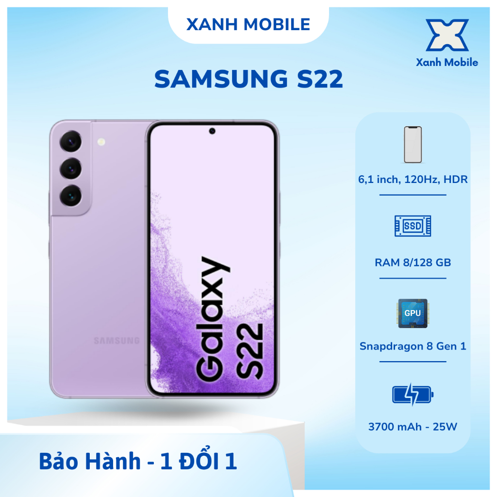 Điện thoại Samsung Galaxy S22, ram 8/128GB, 2 sim, chip Snapdragon 8 ...