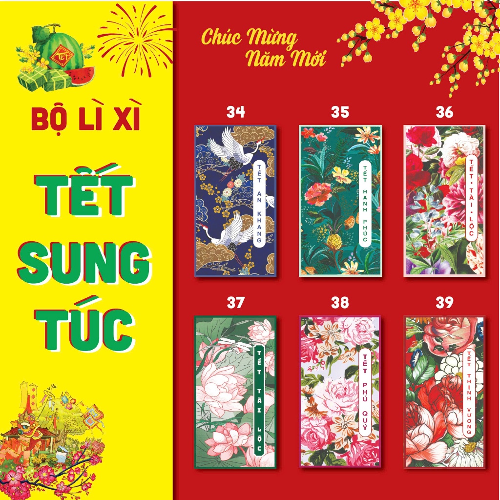 sét 100 cái lì xì tết + túi bóng 2025 | Shopee Việt Nam