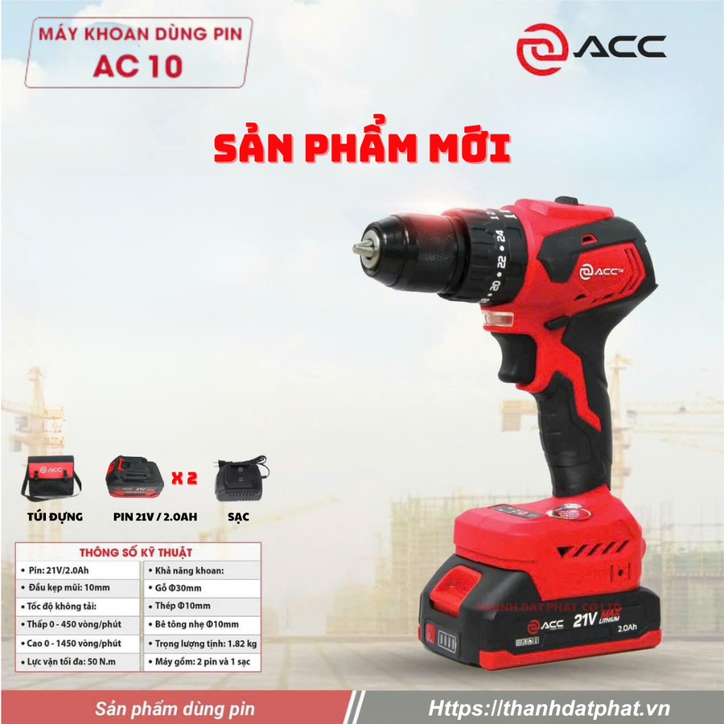 Máy Khoan Và Vặn Vít Dùng Pin ACC AC10 Chính Hãng ( Chân Pin Phổ Thông, Động Cơ Không Chổi Than ...