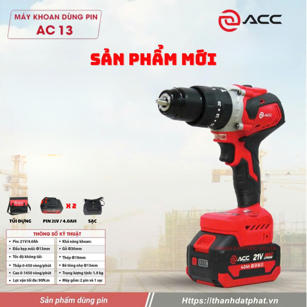 Máy Khoan Và Vặn Vít Dùng Pin ACC AC13 Chính Hãng ( Chân Pin Phổ Thông, Động Cơ Không Chổi Than ...