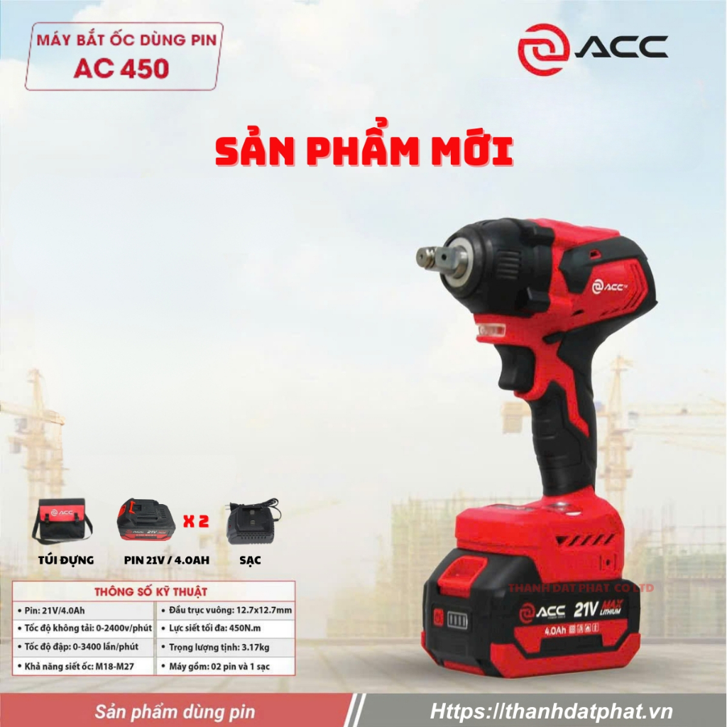 Máy Siết Mở Bulong ACC AC450 Chính Hãng ( Chân Pin Phổ Thông, Động Cơ ...