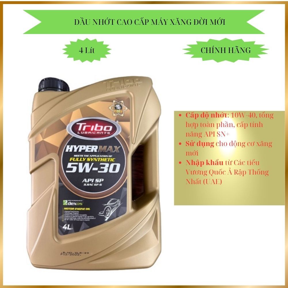 Dầu nhớt ô tô máy xăng, nhớt xe con đời mới. Tổng hợp toàn phần, SAE 5w30 API SP can 4L. Hàng ...