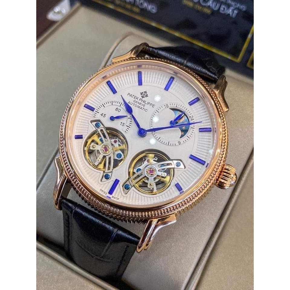 Đồng Hồ Nam patek philippe PA32 Case 42mm Viền băm Lộ 2 tourbilon Máy ...