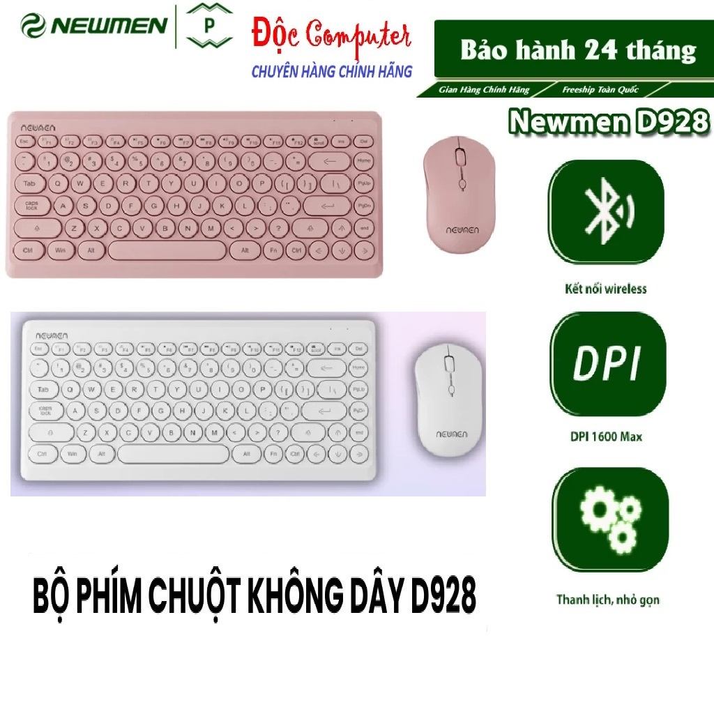 Bộ phím và chuột không dây Mini siêu Cute NEWMEN K928 D928 (Hồng, Trắng) _Hàng chính hãng bảo ...