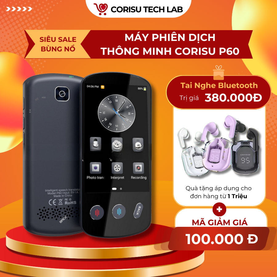 Máy Phiên Dịch Thông Minh Corisu P60, Máy Phiên Dịch Không Cần Mạng, Chat GPT, Dịch Ảnh, Ghi Âm ...