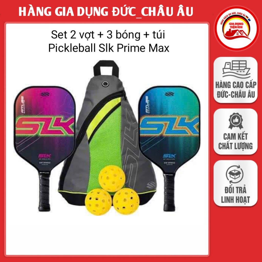Set vợt Pickleball Slk Prime Max + 3 bóng kèm túi đựng, sợi carbon và ...