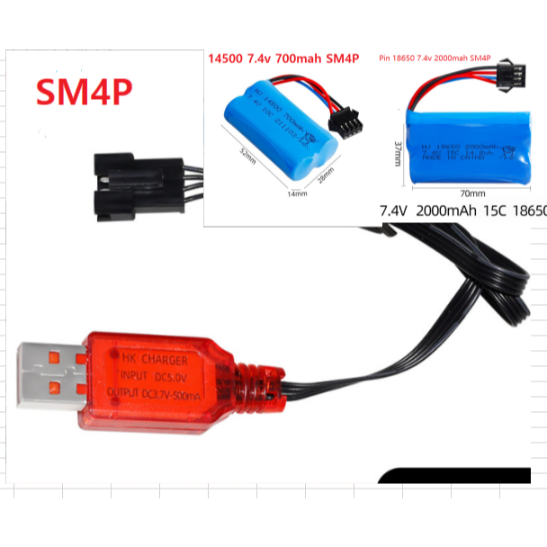 Hỏa Tốc Cáp sạc usb Pin 7.4v SM4P 18650 14500 Xe Điều Khiển Từ xa ...