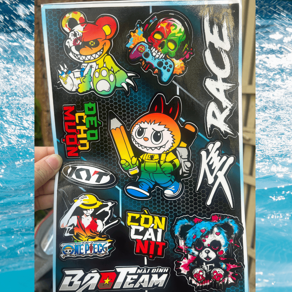 Tem dán xe labubu báo tem race kyt gấu bạo lực tấm 20cm x 30cm dán mọi ...