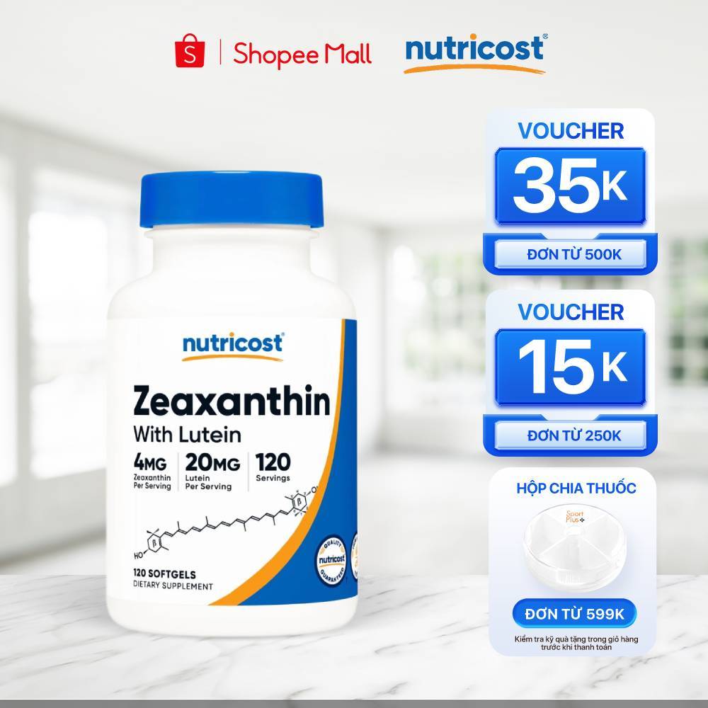 Viên uống bổ mắt Zeaxanthin with Lutein Nutricost (120 viên) giảm khô mỏi mắt, chống ánh sáng ...