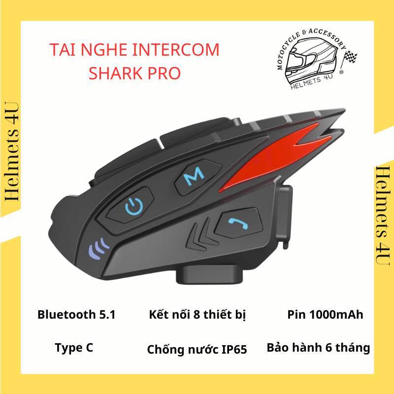 Tai nghe gắn mũ bảo hiểm Shark Pro có thể kết nối intercom 8 thiết bị ...
