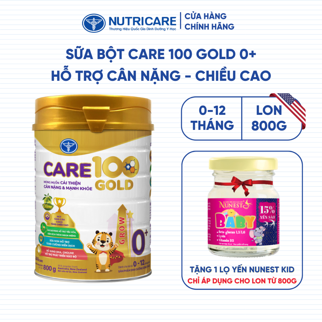 Sữa Bột CARE 100 GOLD GROW 0+ Nutricare Phát Triển Chiều Cao Trí Não Tăng Cân Tăng Cường Miễn ...