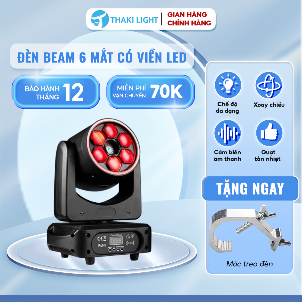 Đèn beam 6 mắt THAKI LIGHT có viền led, hiệu ứng thông đèn led cho vũ ...