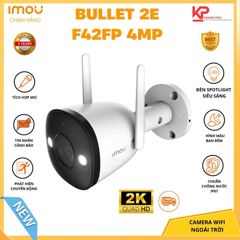 Camera Imou Ngoài Trời Bullet 2E F42FP 4MP 2K Siêu Nét, Chống Nước IP67 ...