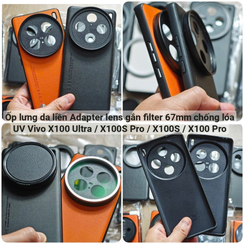 Ốp lưng da liền Adapter gắn filter 67mm UV ND CPL Vivo X200 Ultra X200S Pro mini / X100 / X100S ...