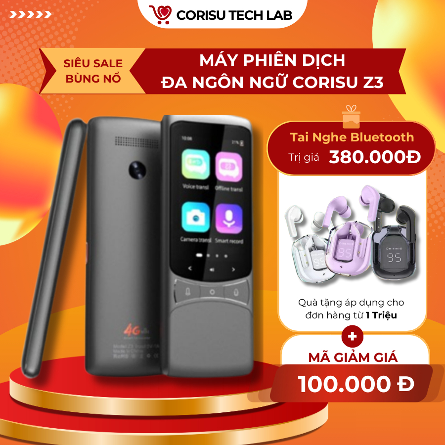 Máy Phiên Dịch Ngôn Ngữ CORISU Z3 Lắp SIM 4G, Máy Phiên Dịch Không Cần Mạng Hỗ Trợ Dịch 138 Ngôn ...