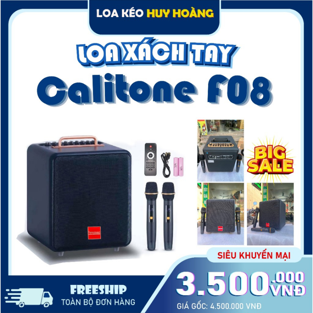 Loa xách tay Calitone CLT-F08 Chính Hãng, Bass 20, Công Suất 500w, Kèm 2 tay mic pin sạc (New ...