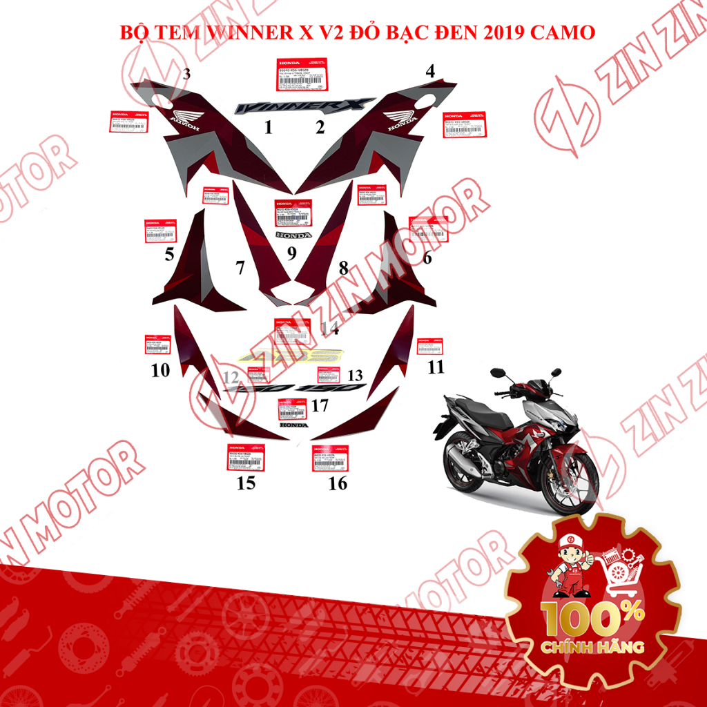 Tem Rời Winner X V2 2019+ Zin Đỏ Bạc Đen 2019 Phiên Bản Camo Chính Hãng ...