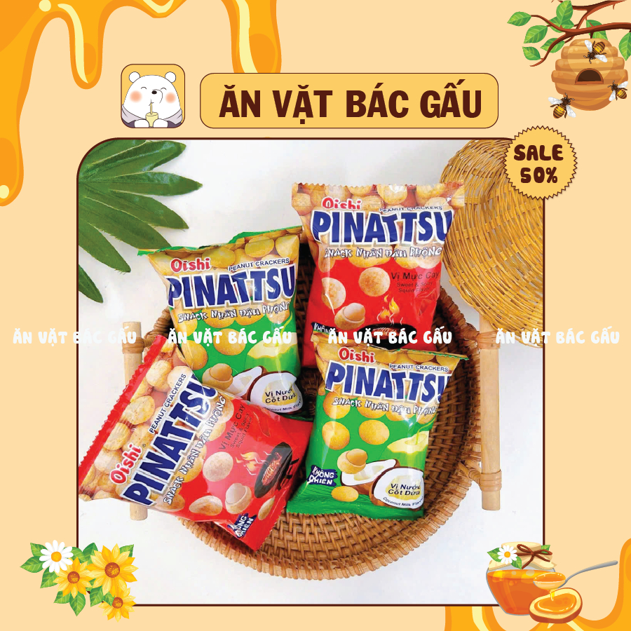 (DÂY 10 GÓI) Snack Đậu Phộng Pinatsu Oishi 3 Vị Cốt Dừa, Mực Cay (gói ...