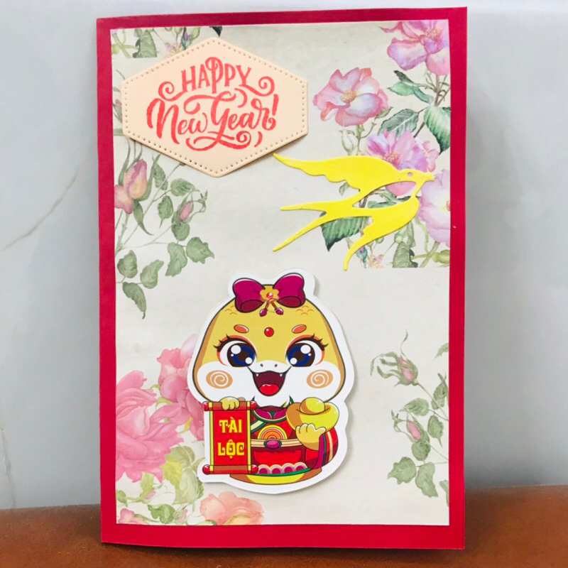 thiệp tết khổ a6 (10x15cm, là a5 gấp đôi) xuân năm mới Ất Tỵ thủ công ...