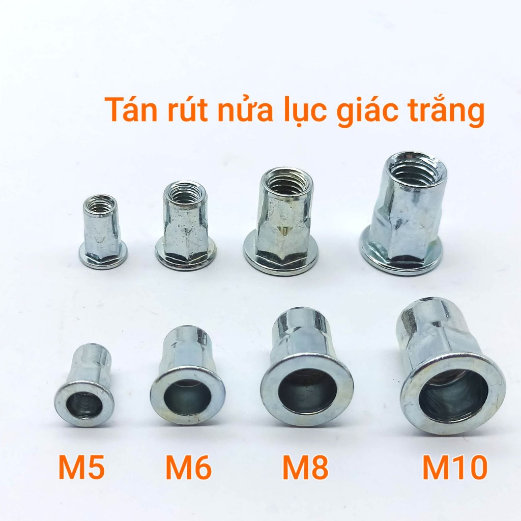 Túi 10 con tán rút, ecu rút M3-M12 thay thế bulong đai ốc dùng để tạo ren trên thép, nhôm, gỗ ...