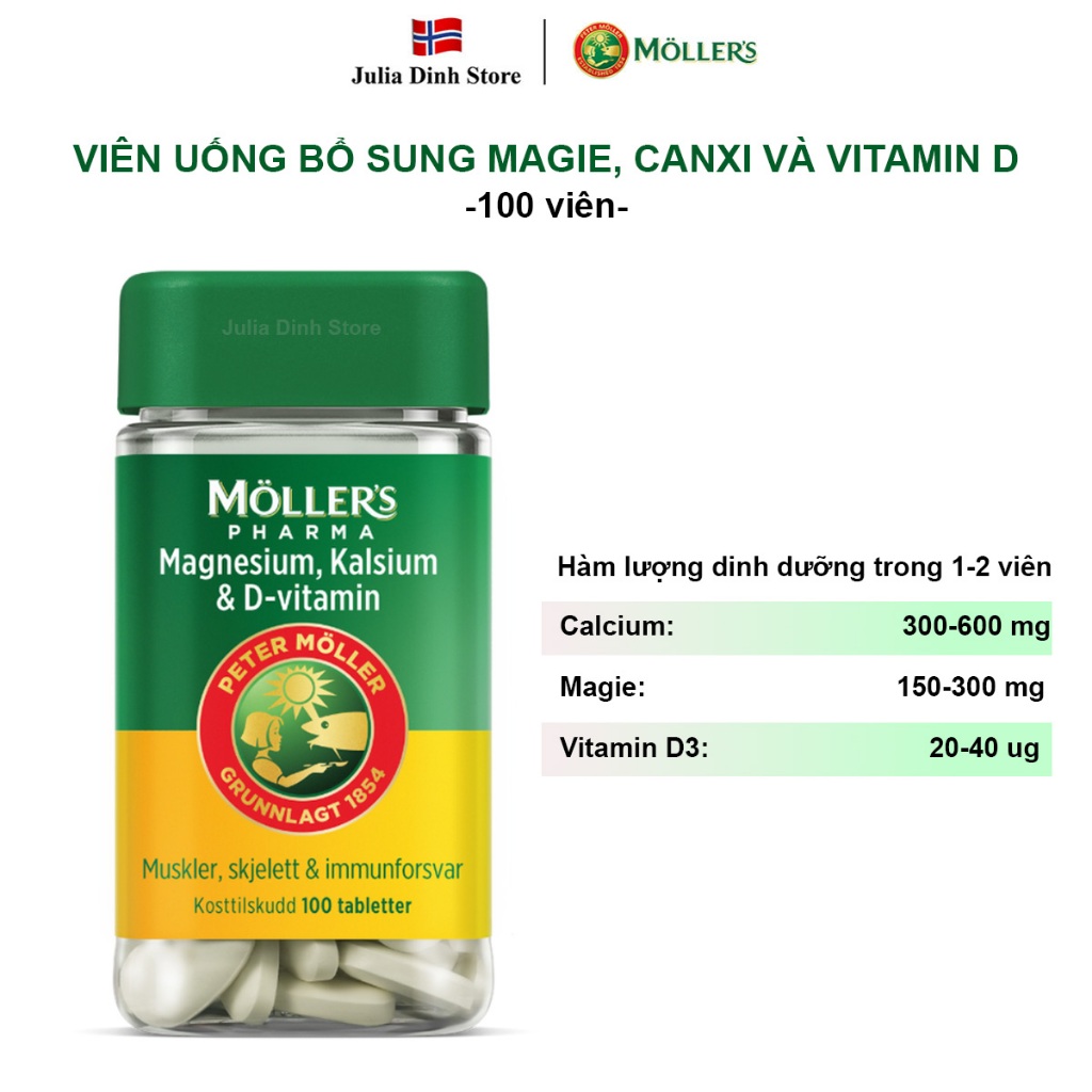 Viên uống bổ sung MAGIE, CANXI và Vitamin D Mollers Magnesium nội địa ...