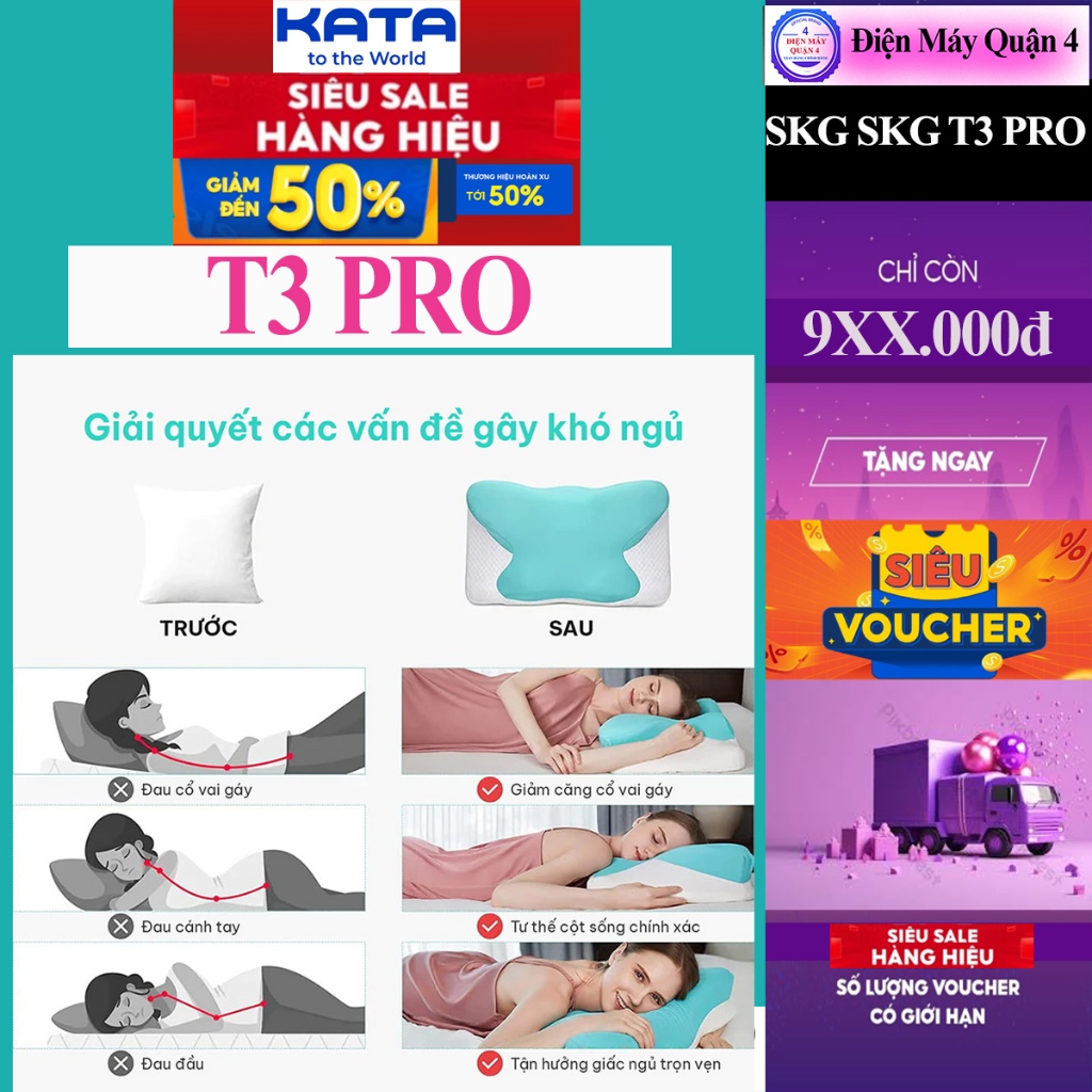 T3 PRO -- Gối ngủ massage SKG T3 PRO - Hàng chính hãng | Shopee Việt Nam
