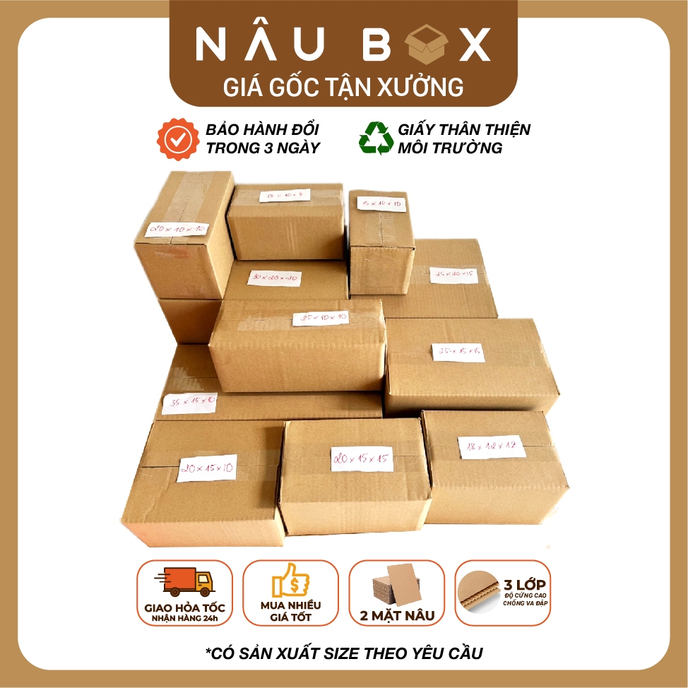 [NÂU BOX] Hộp 5 thùng carton giấy nâu đóng giao hàng 3 lớp nhiều kích ...