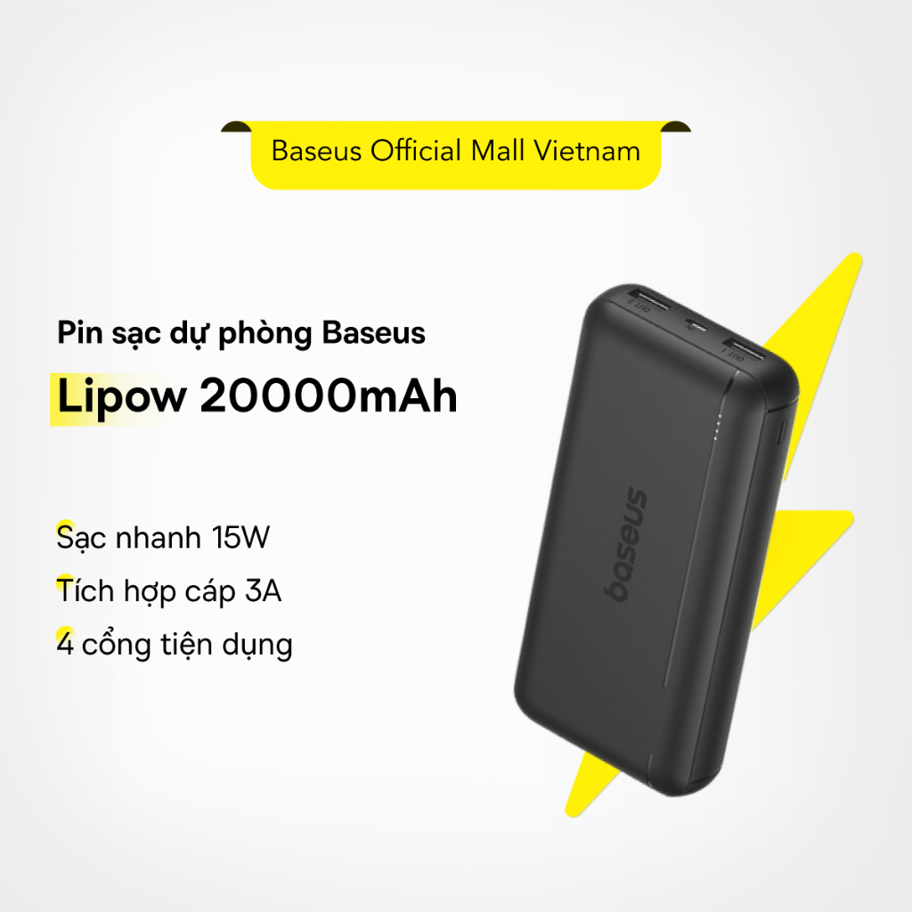 [HCM Hoả tốc] Pin sạc dự phòng Baseus Lipow 20000mAh Sạc nhanh 15W tích ...