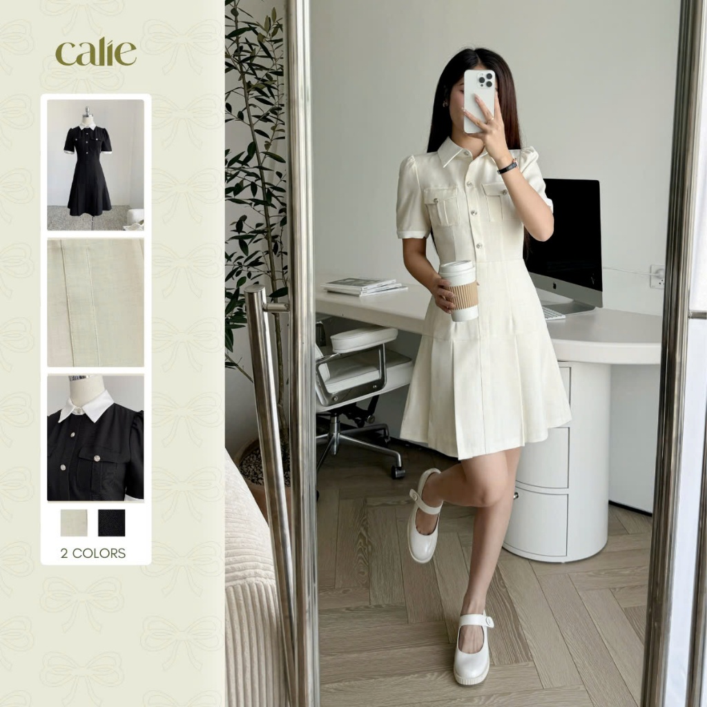 Váy dáng A xếp ly chân phối cổ thương hiệu Calie house VA428 | Shopee ...