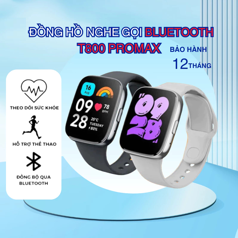 Đồng Hồ Thông Minh Nghe Gọi Bluetooth T800 ProMax , Viền Thép Tràn Viền,Thay hình nền, Dành cho ...