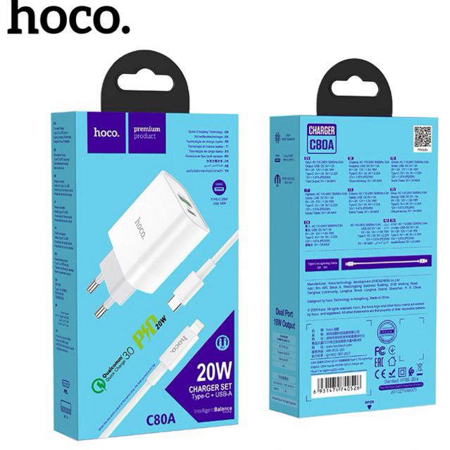 BỘ CỦ SẠC HOCO C80A KÈM CÁP SẠC TYPE C -TO iP SẠC NHANH 20W PD QC3.0 | Shopee Việt Nam