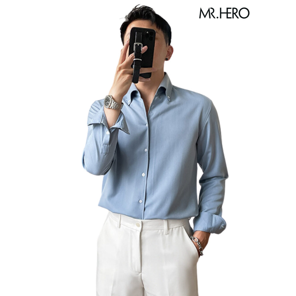 Áo sơ mi nam cổ V dài tay form regular chất liệu kate mềm M.RO Sm28 màu ...