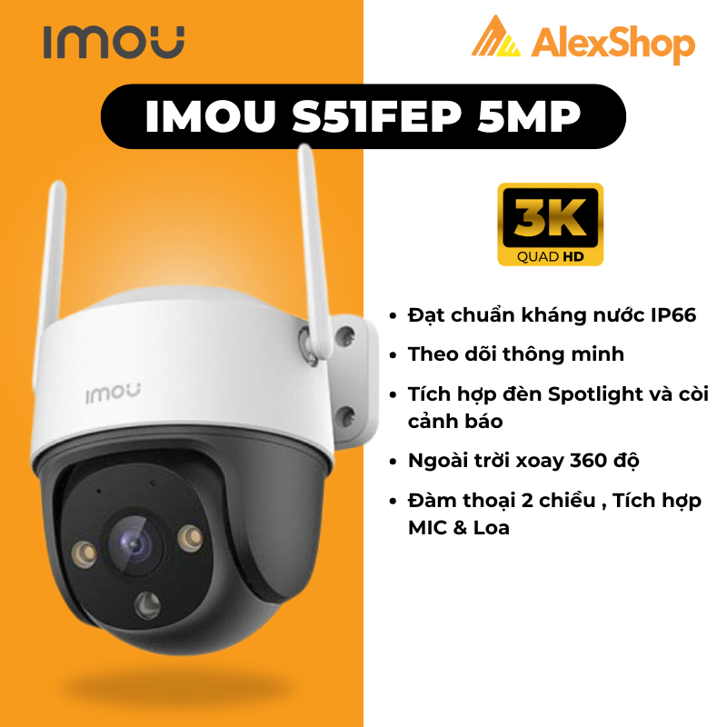 [5M] Camera Imou Ngoài Trời S51FEP 5M, 3K, Kháng Nước IP 66, Có Màu Ban ...