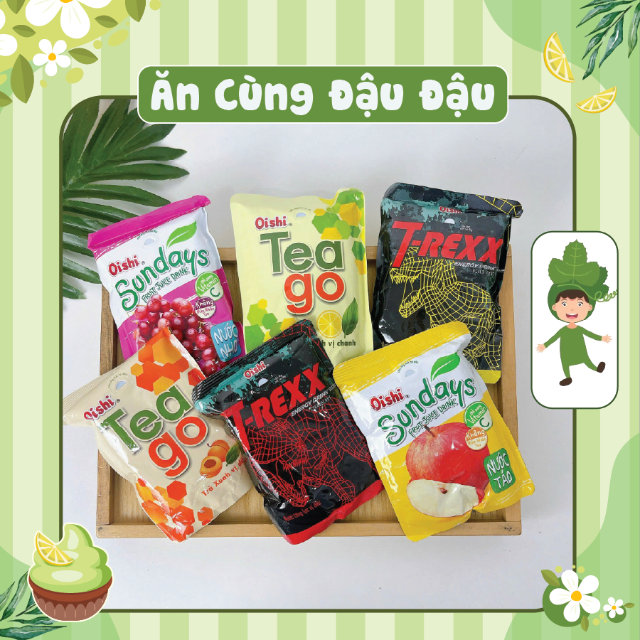 [COMBO 5 TÚI] Nước oishi Tea Go, Sunday, T-Rex vị chanh, đào, táo, nho ...