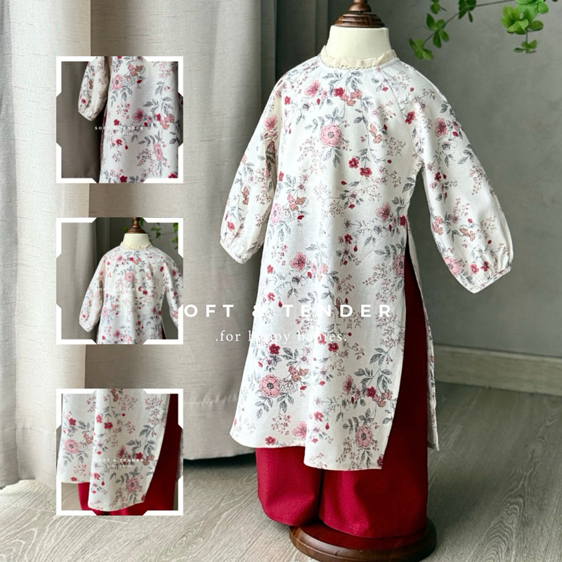 Mini Áo dài bé gái - Tết hoa đỏ linen nhập từ Nhật Bản (9-40kg) hàng có ...