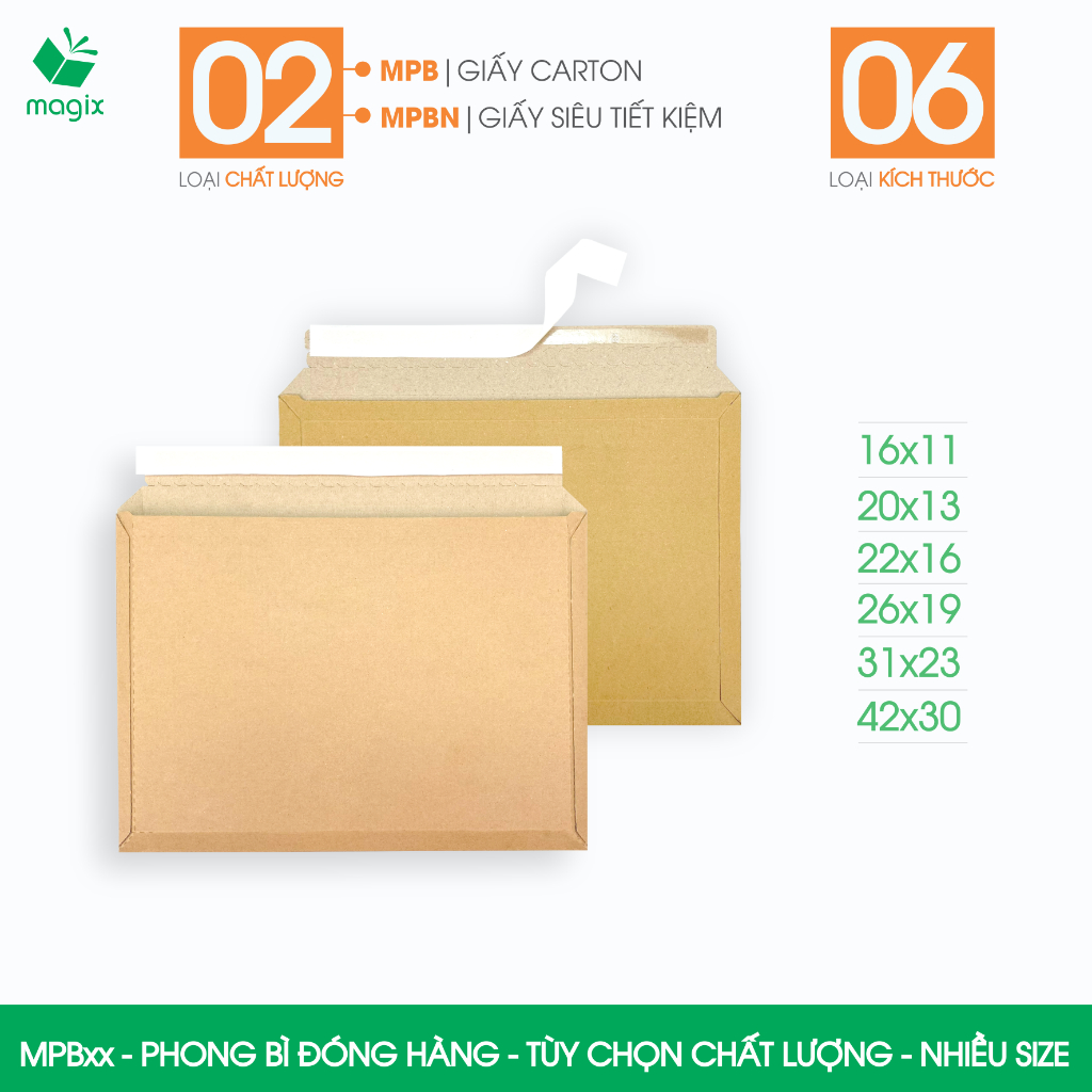 MPB - Combo 100 phong bì giấy đóng hàng - Tùy chọn chất liệu - Nhiều ...