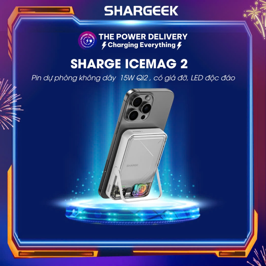 Pin dự phòng không dây Sharge ICEMAG 2 công nghệ Qi2 công suất 15W, có ...