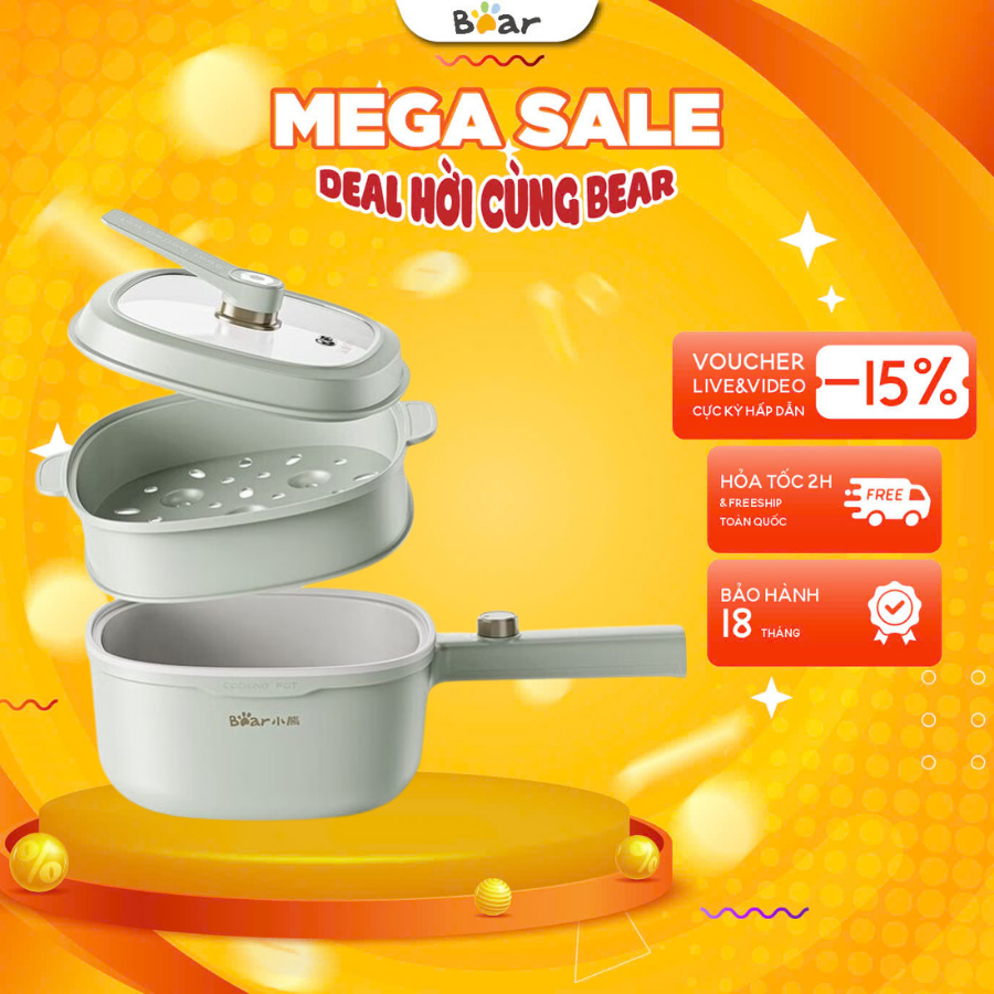 Nồi điện đa năng 3L (Kèm Lồng Hấp) Bear DRG-E30N2, 3L, 1000W, 2 mức ...