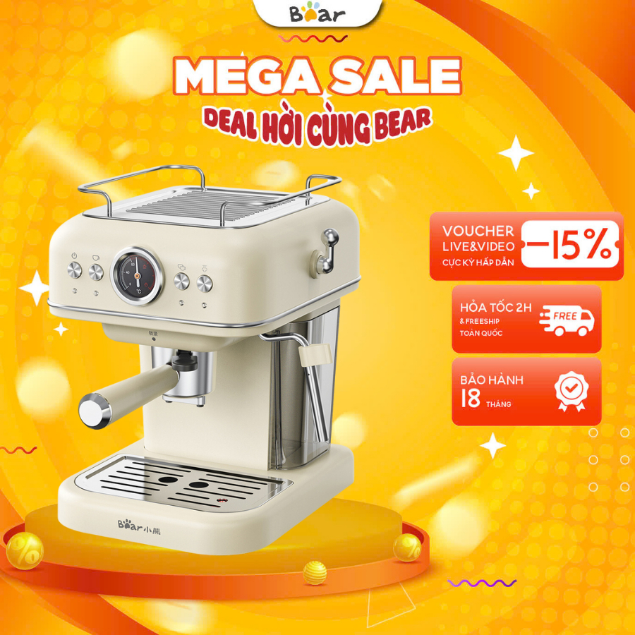 Máy pha cà phê espresso gia đình tự động Bear KFJ-E12R5, 20 Bar, 950W, Tạo bọt sữa, BH 18 Tháng ...