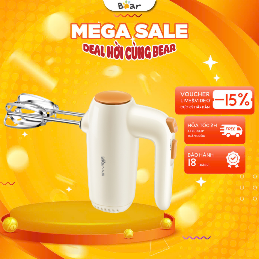 Máy đánh trứng cầm tay mini Bear DDQ-B01K1, 125W, 5 tốc độ đánh trứng ...