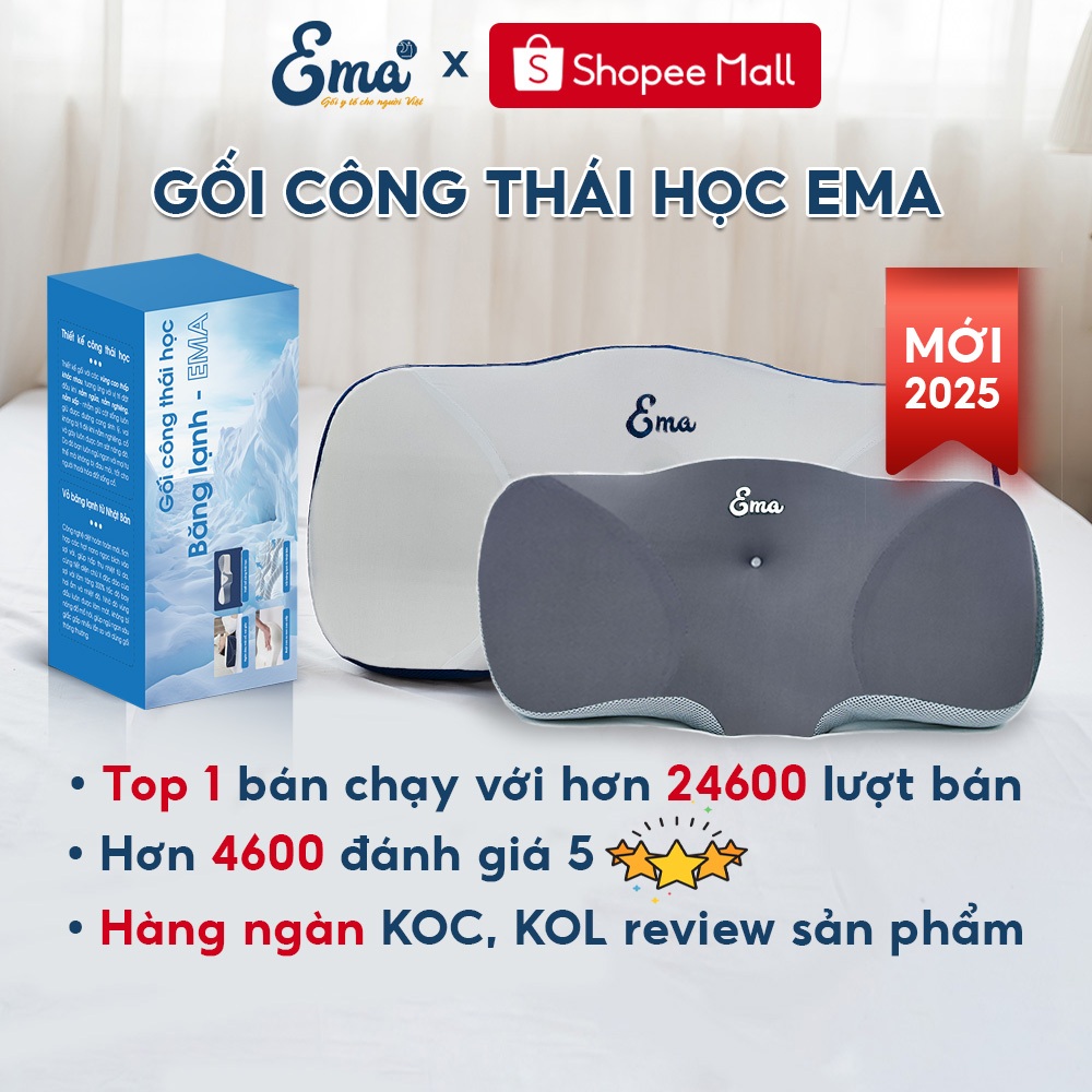 Gối công thái học EMA - Thiết kế cho mọi tư thế ngủ, chống đau vai gáy ...