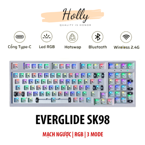 Kit Bàn Phím Cơ EverGlide SK98 | 3 Modes | Plate Nhôm | Kit bàn phím cơ ngon bổ rẻ | Kit phím cơ ...
